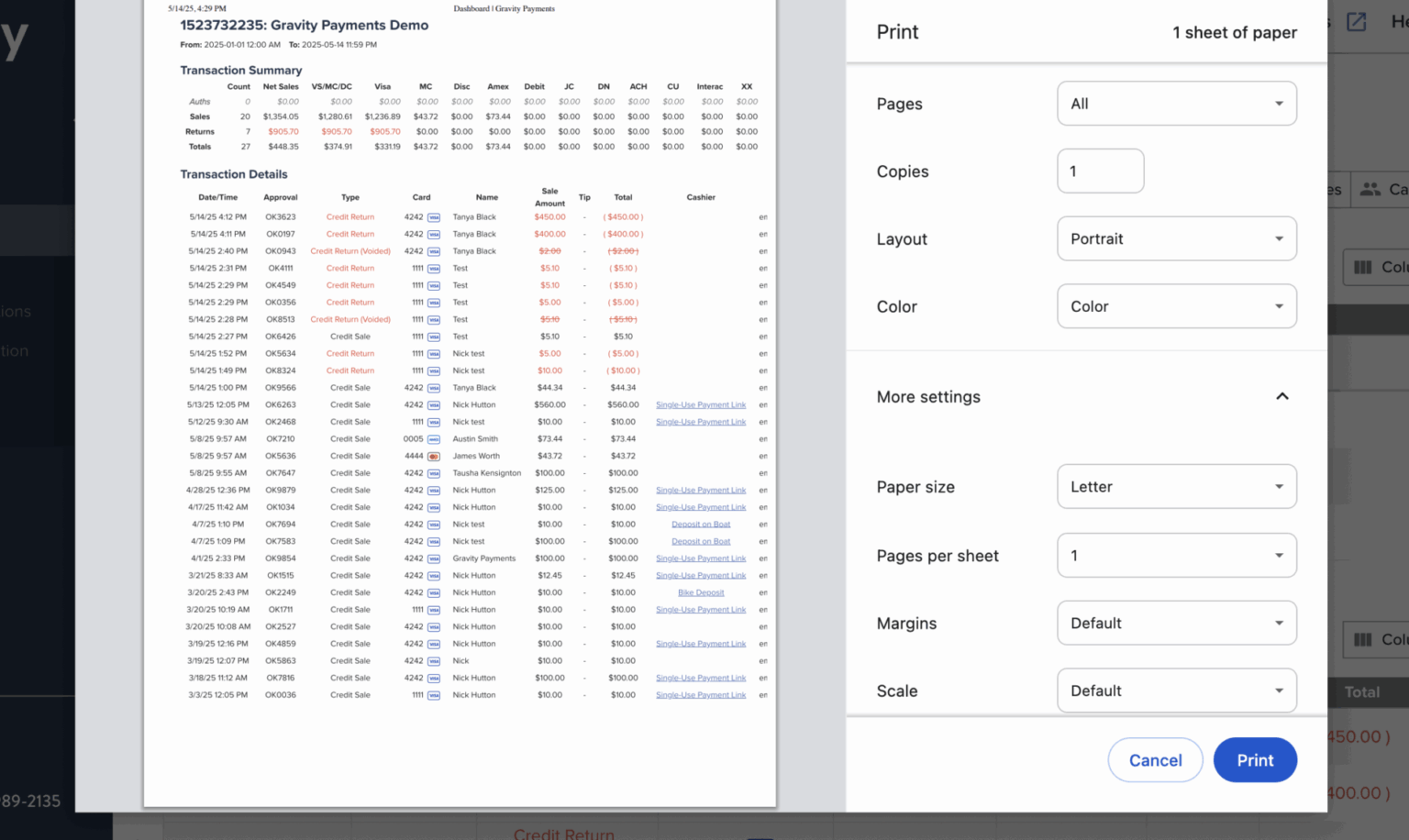 HOW TO: Print a Dashboard Report · Gravity Payments